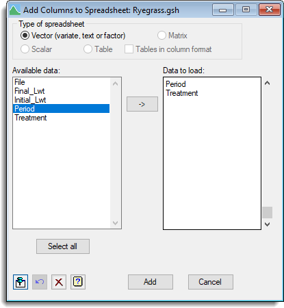 Add Columns to Spreadsheet • Genstat v21