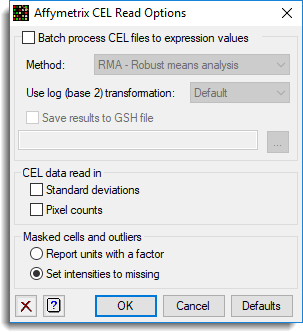 Microarray Read Affymetrix CEL file Options • Genstat v21
