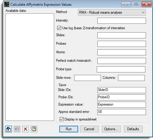 Microarray Calculate Affymetrix Expression Values • Genstat v21