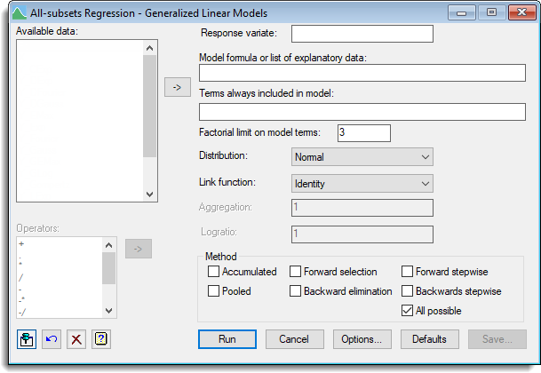 All Subsets Regression - Generalized Linear Models • Genstat v21