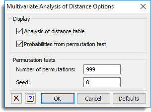 Multivariate Analysis of Distance Options • Genstat v21