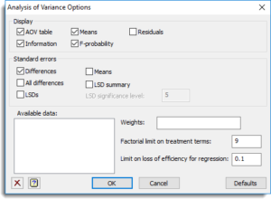 Analysis of Variance by ANOVA, Regression or REML Options • Genstat v21