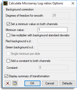 Calculate Microarray Log-ratios Options • Genstat v21