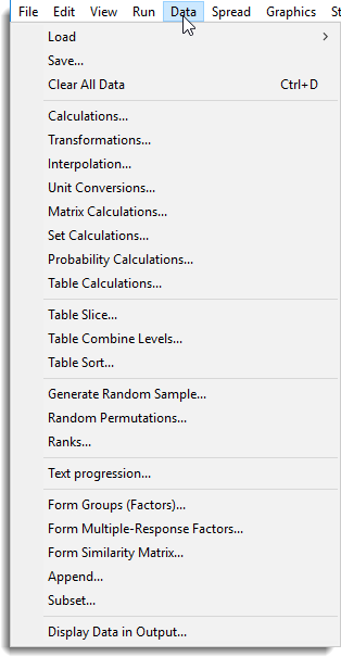 Data Menu Commands • Genstat v21