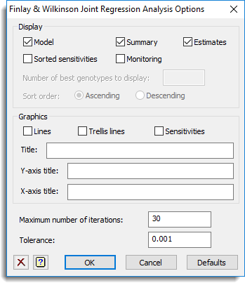 Finlay & Wilkinson joint regression analysis Options • Genstat v21
