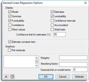 General Linear Regression Options • Genstat v21