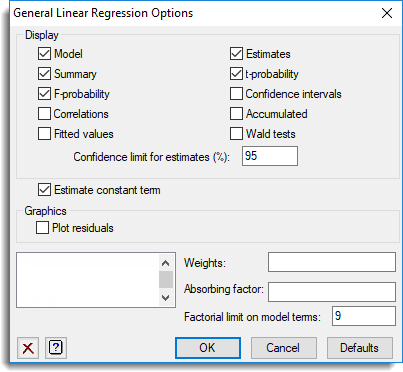 General Linear Regression Options • Genstat v21