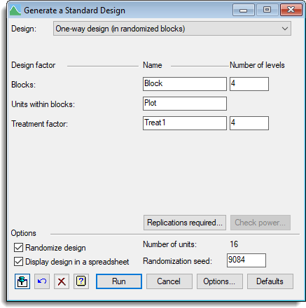 Generate a Standard Design • Genstat v21