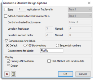 Generate a Standard Design Options • Genstat v21