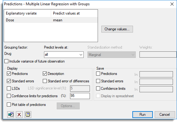 Predictions from Multiple Linear Regression (Grouped) • Genstat v21