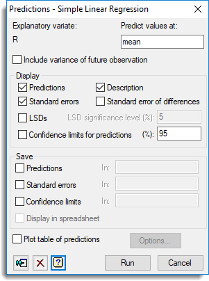 Predictions from Simple Linear Regression • Genstat v21