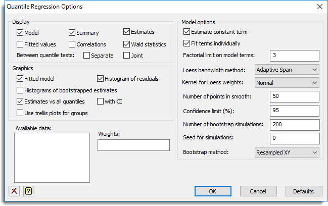 Quantile Regression Options • Genstat v21
