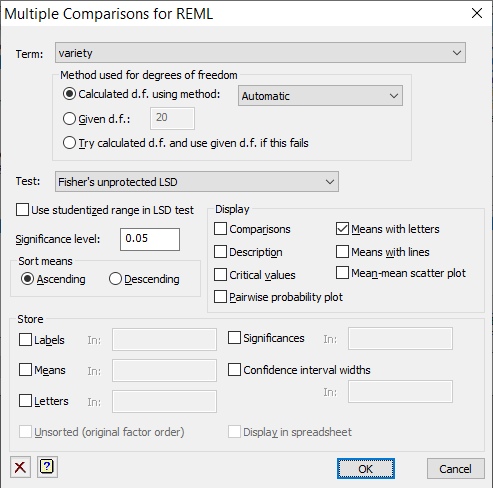 Multiple Comparisons for REML • Genstat v21