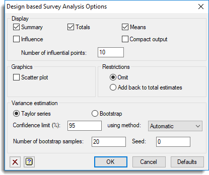 Survey Analysis Options • Genstat v21