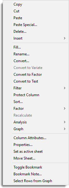 Right-click Menu Commands (Spreadsheet) • Genstat v21