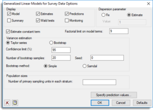 Generalized Linear Models for Survey Data Options • Genstat v21