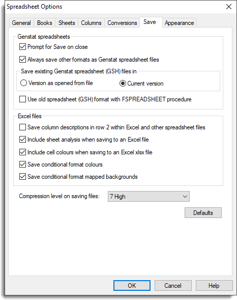 Spreadsheet Options - Save • Genstat v21