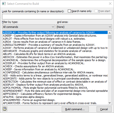 Select Command to Build • Genstat v21