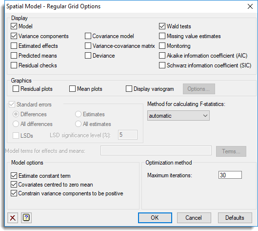 REML Spatial Model (Regular Grid) Options • Genstat v21