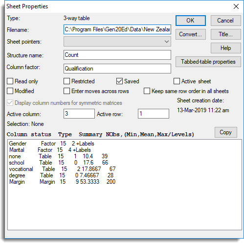 Spreadsheet Properties • Genstat v21