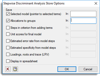 Stepwise Discriminant Analysis Store Options • Genstat v21