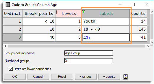 Code to Groups • Genstat v21