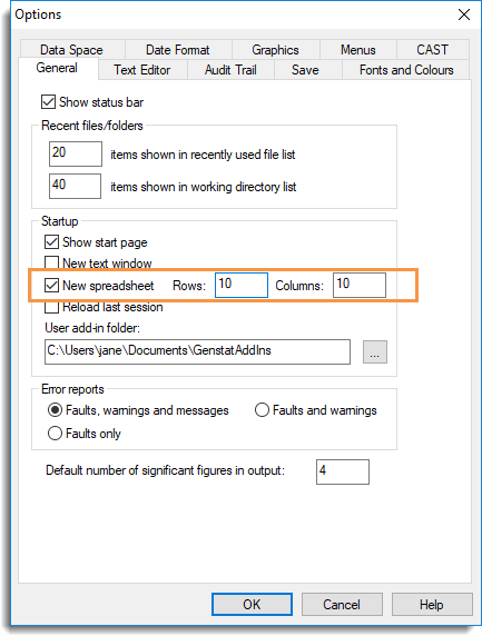 Creating a Blank Spreadsheet at Startup • Genstat v21