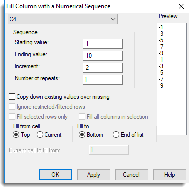 Automatically Fill a Column with a Sequence • Genstat v21