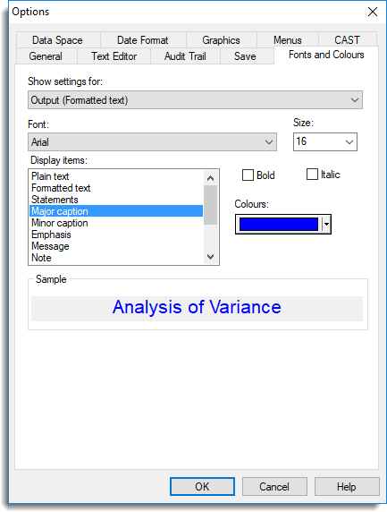 Options - Fonts and Colours • Genstat v21