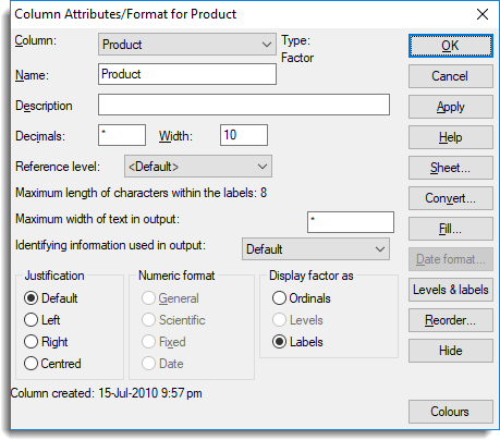 Formatting Individual Columns • Genstat v21