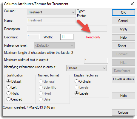 Protecting/Unprotecting Columns (read only) • Genstat v21