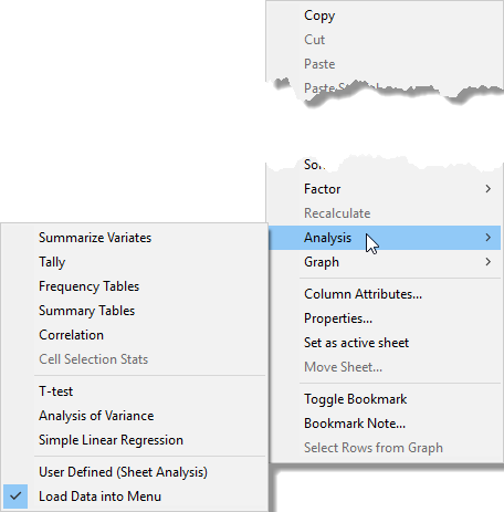 Quick Analysis menus • Genstat v21