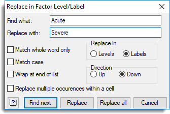 Finding/Replacing Levels or Labels • Genstat v21