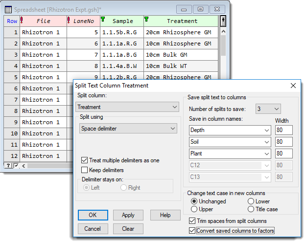 Split a Text Column • Genstat v21